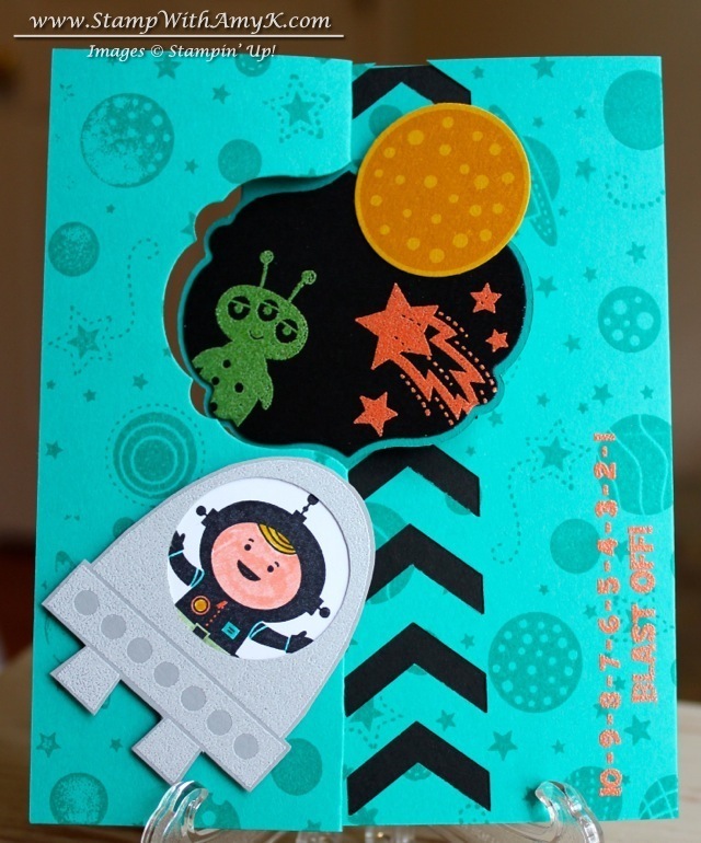 Blast Off Birthday With Label Card Thinlits – Stamp With Amy K
